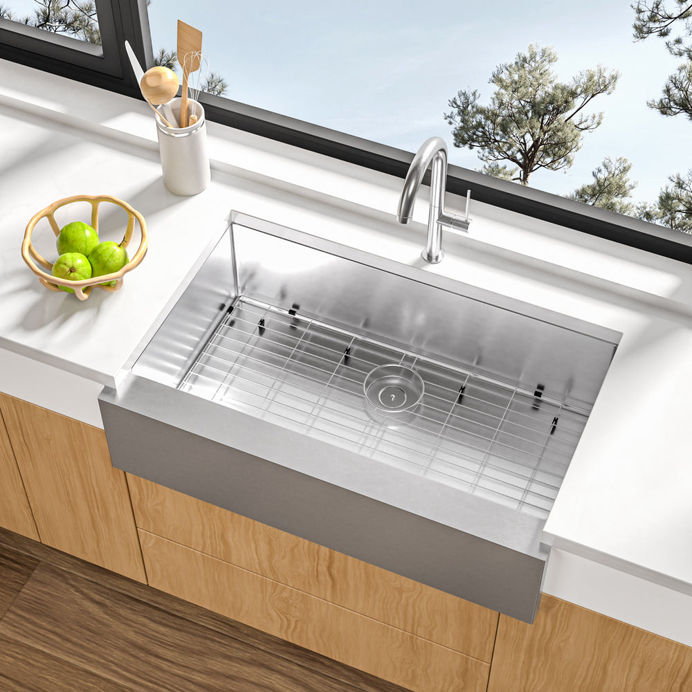 TECASA Flat Apron Front 16 Gauge Stainless Steel Kitchen Sink-36 inch
